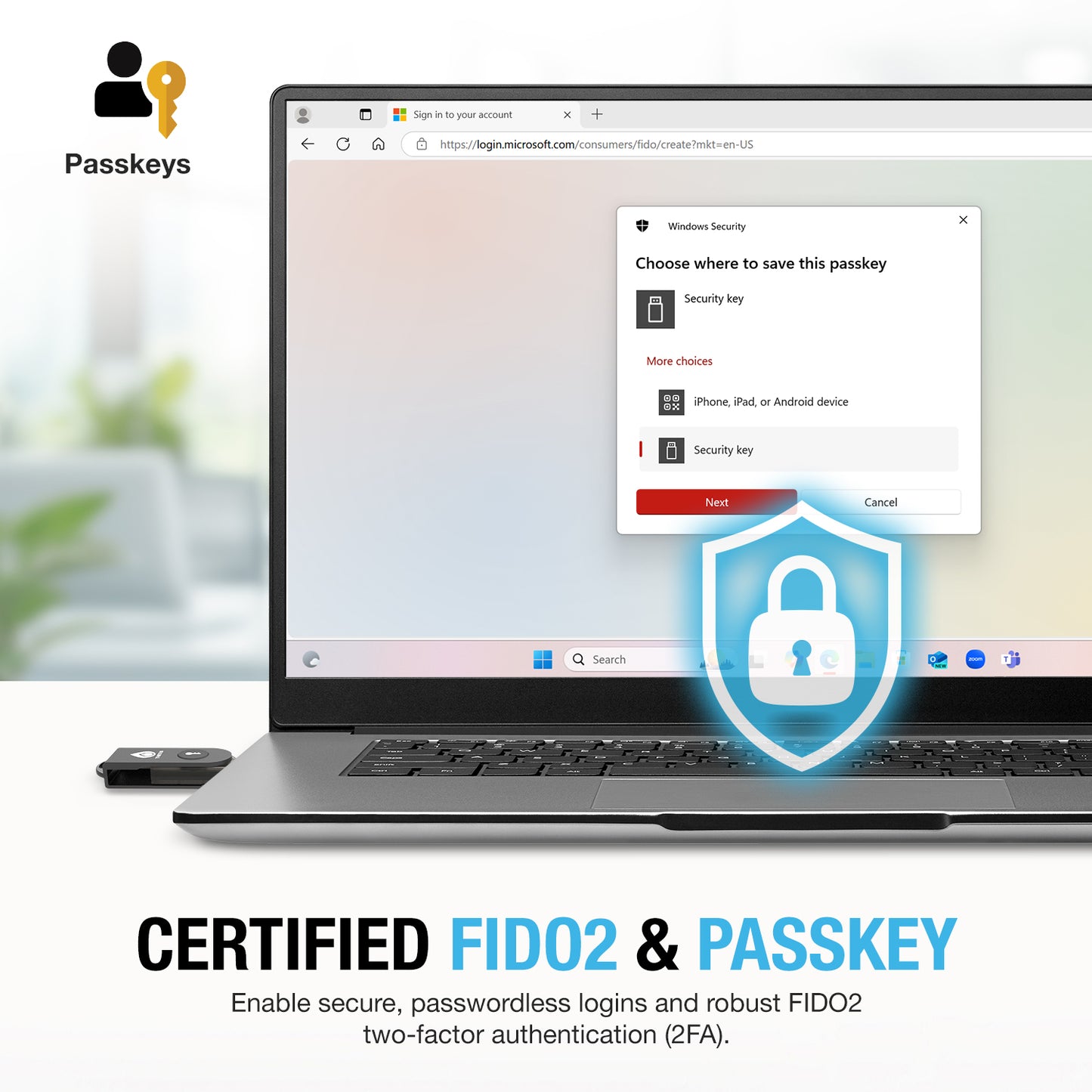 FIDO2 USB-C + NFC + TOTP/HOTP Passkey