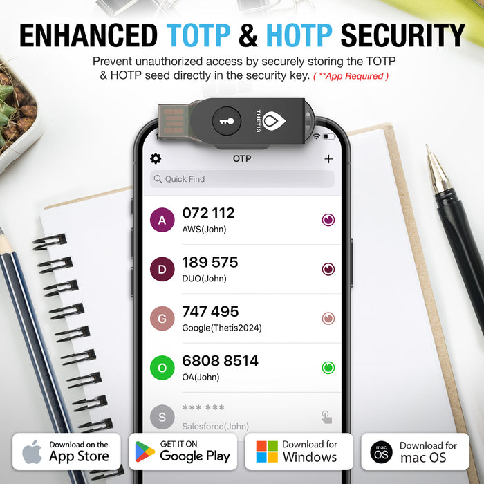 FIDO2 USB-C + NFC + TOTP/HOTP Passkey