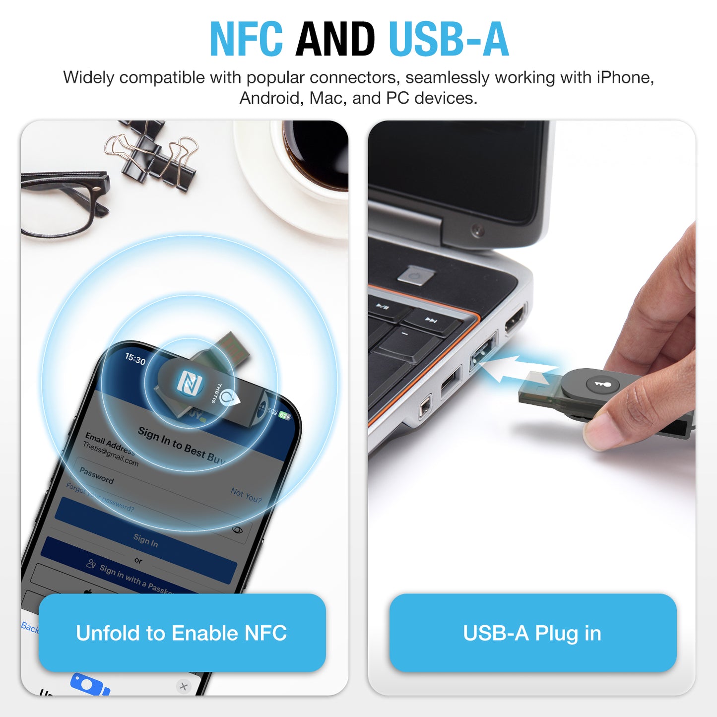 FIDO2 USB-C + NFC + TOTP/HOTP Passkey
