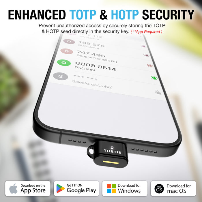 FIDO2 USB-C + TOTP/HOTP Passkey