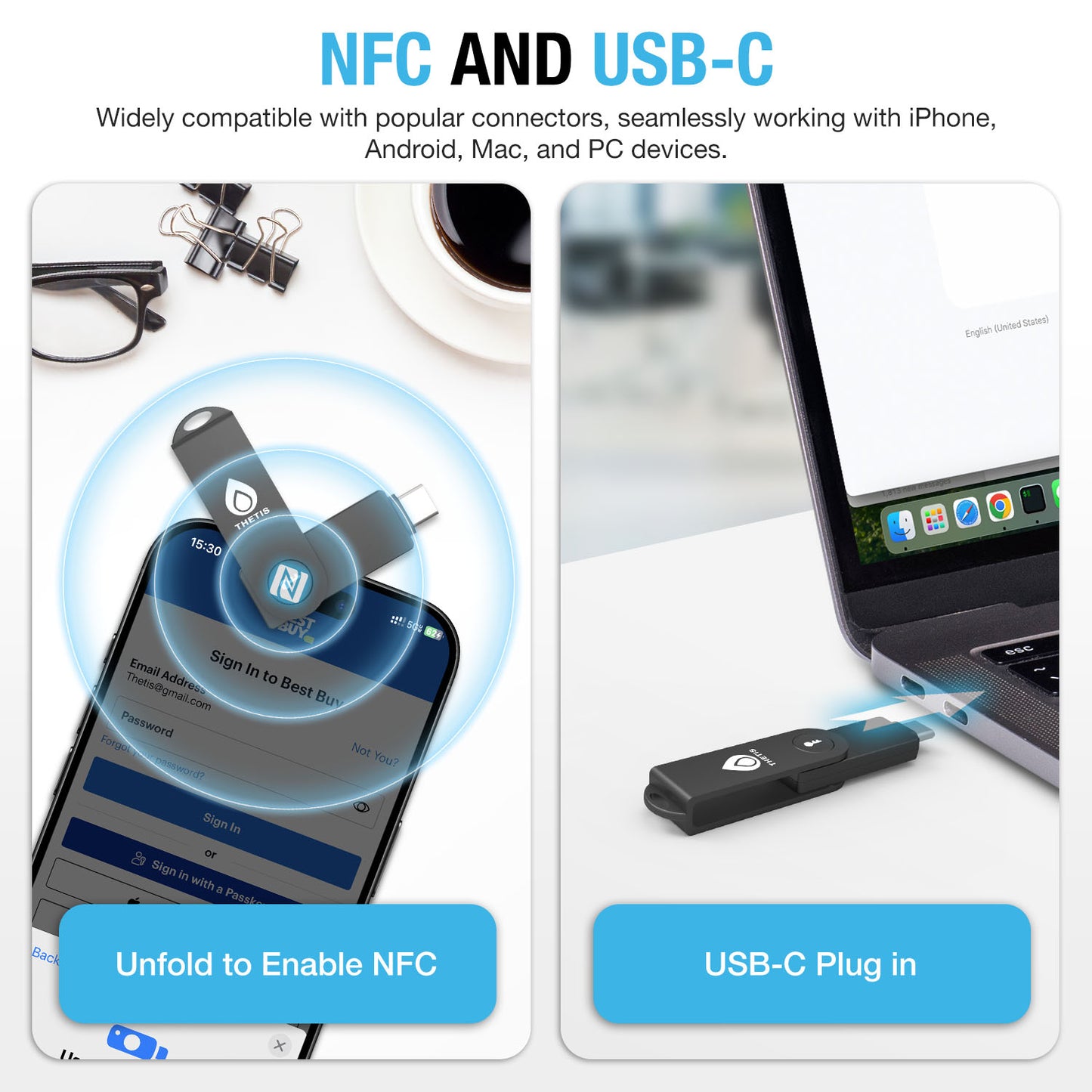 FIDO2 USB-C + NFC + TOTP/HOTP Passkey