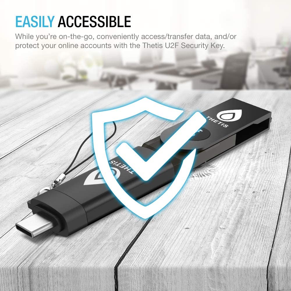 Thetis FIDO2 Security Key - Passkey, USB-A & USB Type C Adapter