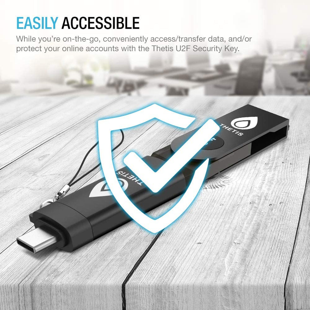Thetis FIDO2 Security Key - Passkey, USB-A & USB Type C Adapter
